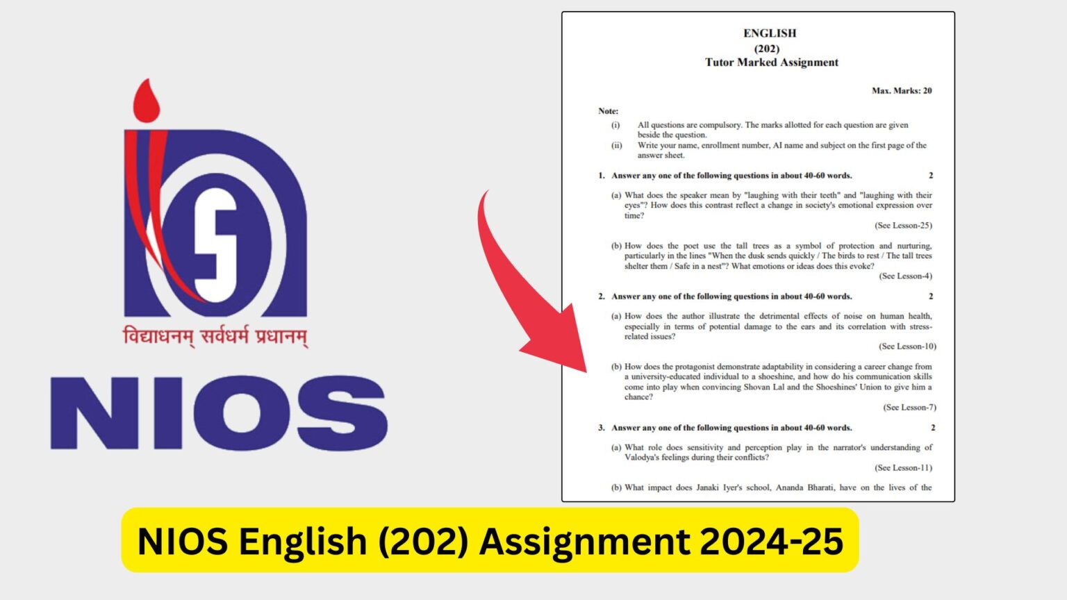 NIOS English (202) Assignment 2024-25 – Download PDF, Guidelines, FAQs, and More - The National ...