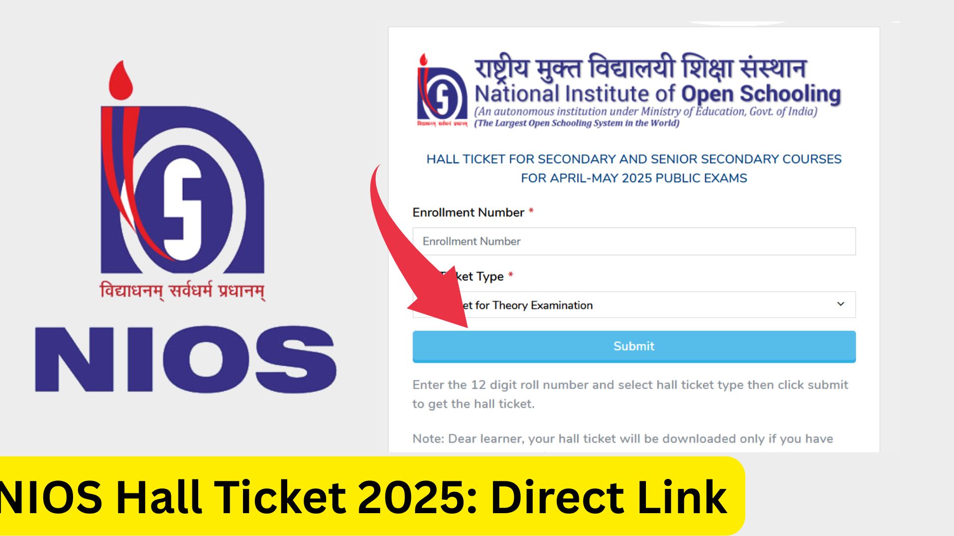 NIOS Hall Ticket 2025 – Download Admit Card - The National Institute of ...
